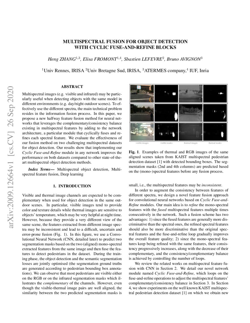 Multispectral Fusion For Object Detection With Cyclic Fuse And Refine Blocks Deepai