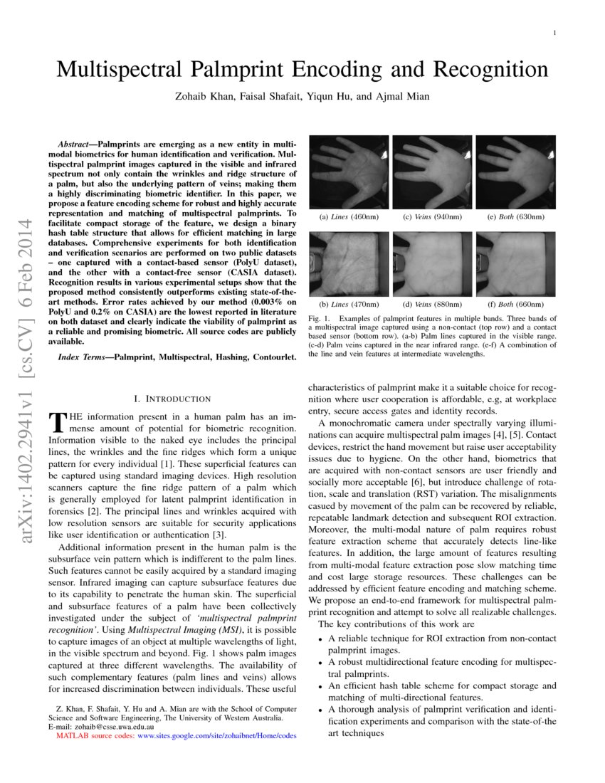 Multispectral Palmprint Encoding And Recognition Deepai