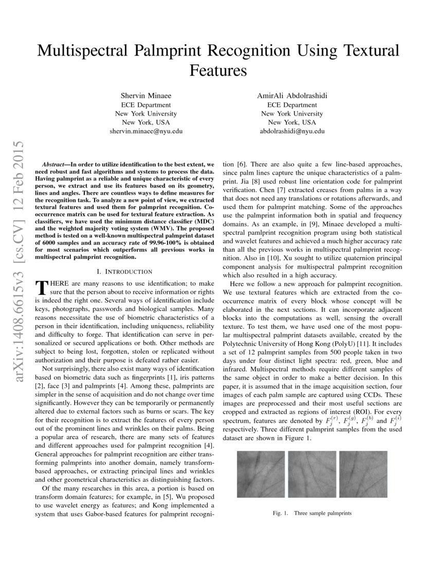 Multispectral Palmprint Recognition Using Textural Features Deepai