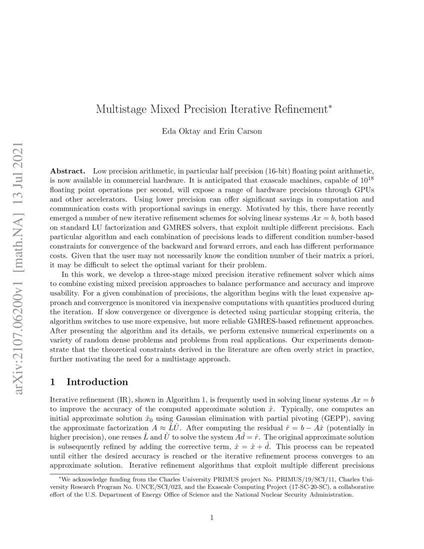 Multistage Mixed Precision Iterative Refinement Deepai 