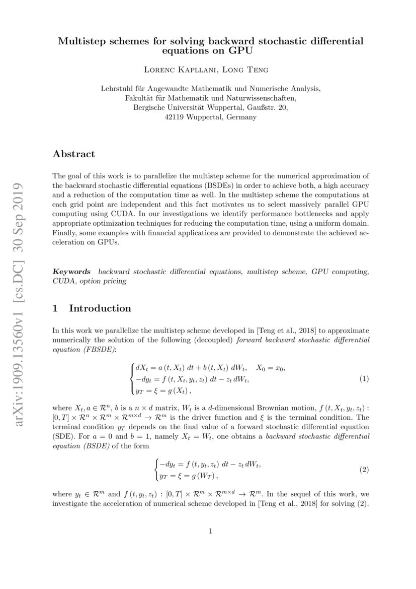 Multistep Schemes For Solving Backward Stochastic Differential Equations On Gpu Deepai