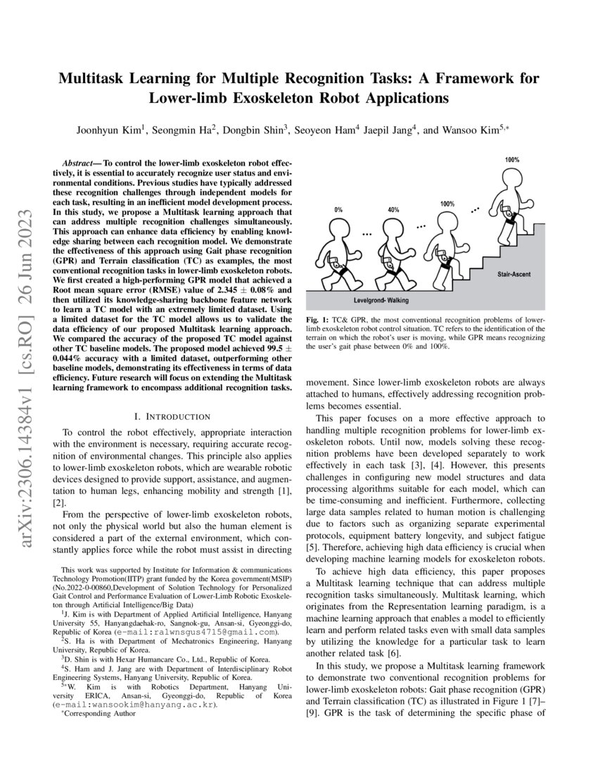 Multitask Learning For Multiple Recognition Tasks A Framework For Lower Limb Exoskeleton Robot 
