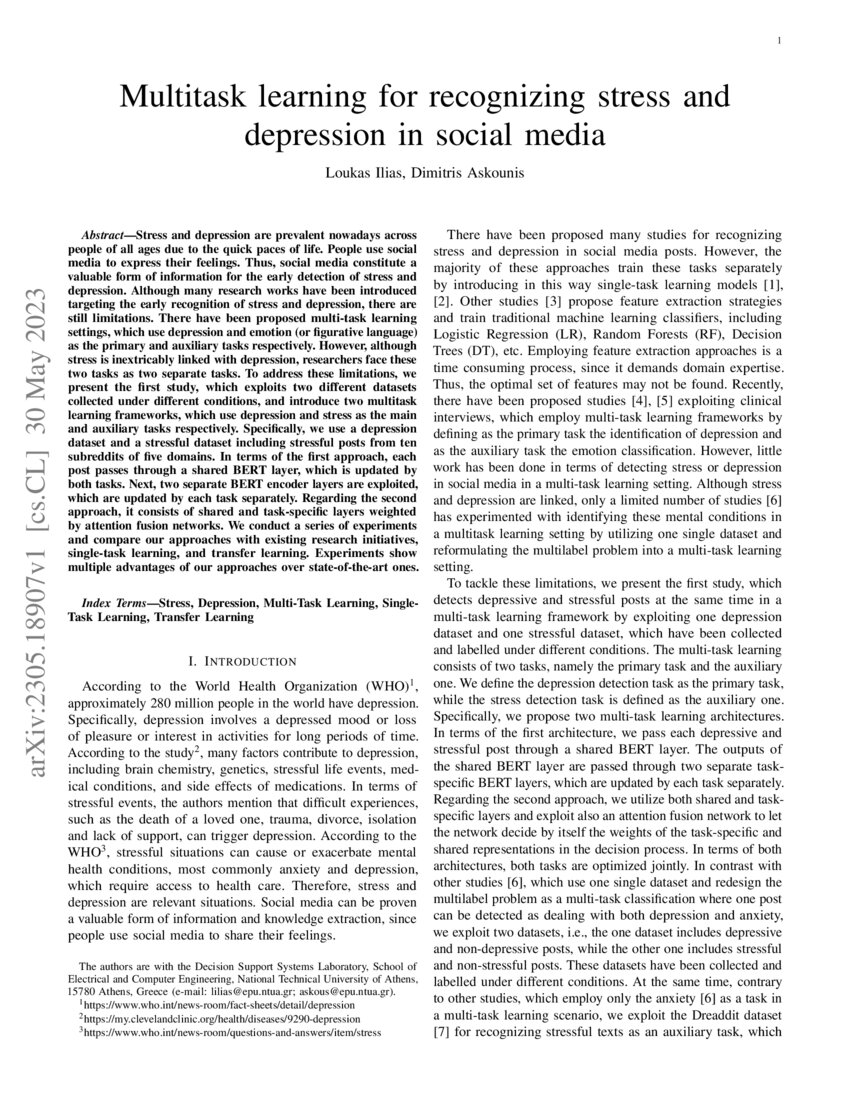 Multitask learning for recognizing stress and depression in social media | DeepAI
