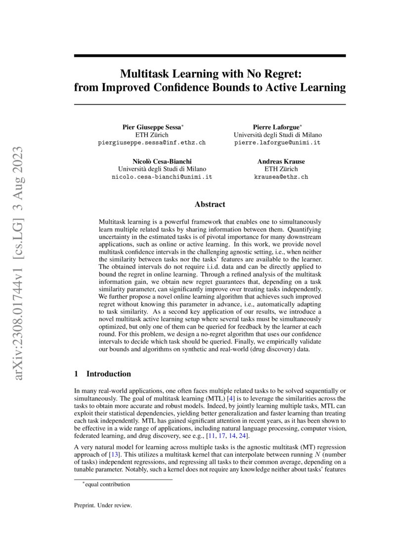 Multitask Learning with No Regret: from Improved Confidence Bounds to ...