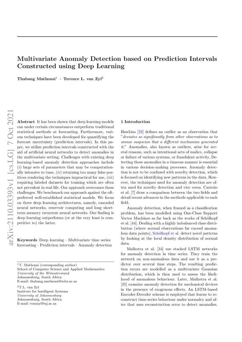 Multivariate Anomaly Detection Based On Prediction Intervals