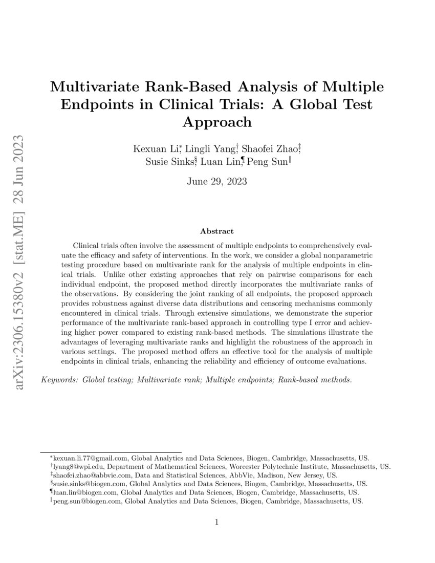 Multivariate Rank-Based Analysis of Multiple Endpoints in Clinical ...