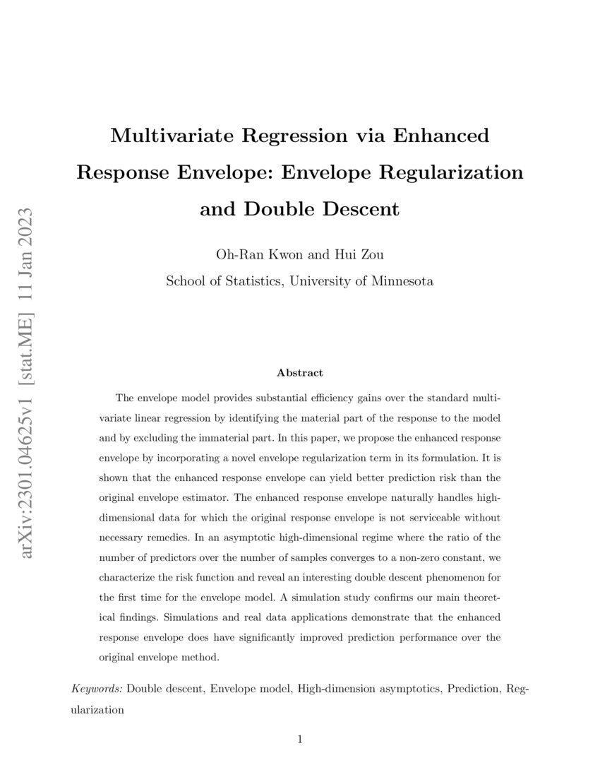 Multivariate Regression via Enhanced Response Envelope: Envelope Regularization and Double ...