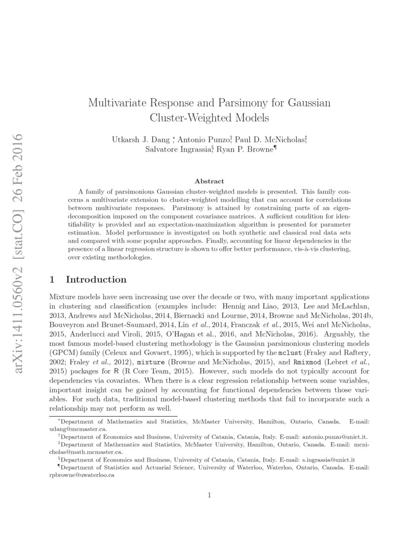Multivariate response and parsimony for Gaussian cluster-weighted models | DeepAI