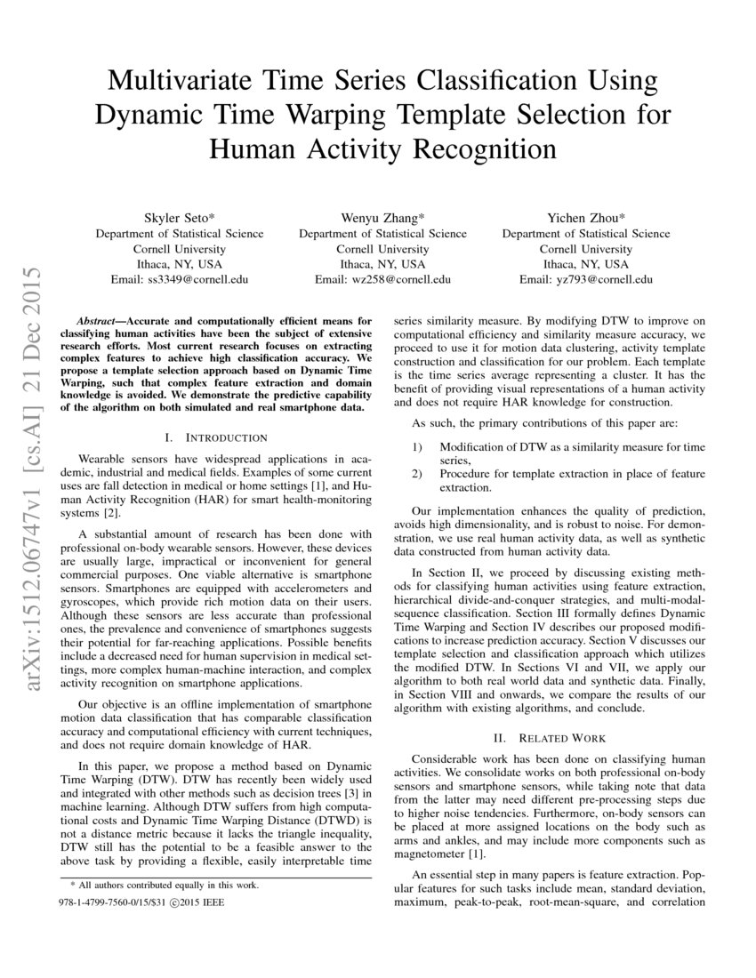 Multivariate Time Series Classification Using Dynamic Time Warping ...