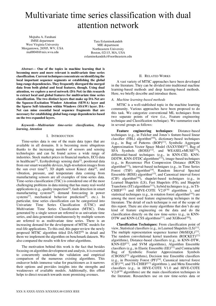 Multivariate time series classification with dual attention network | DeepAI
