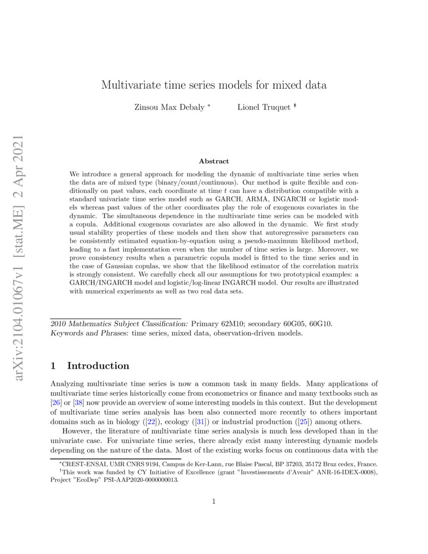 Multivariate time series models for mixed data | DeepAI