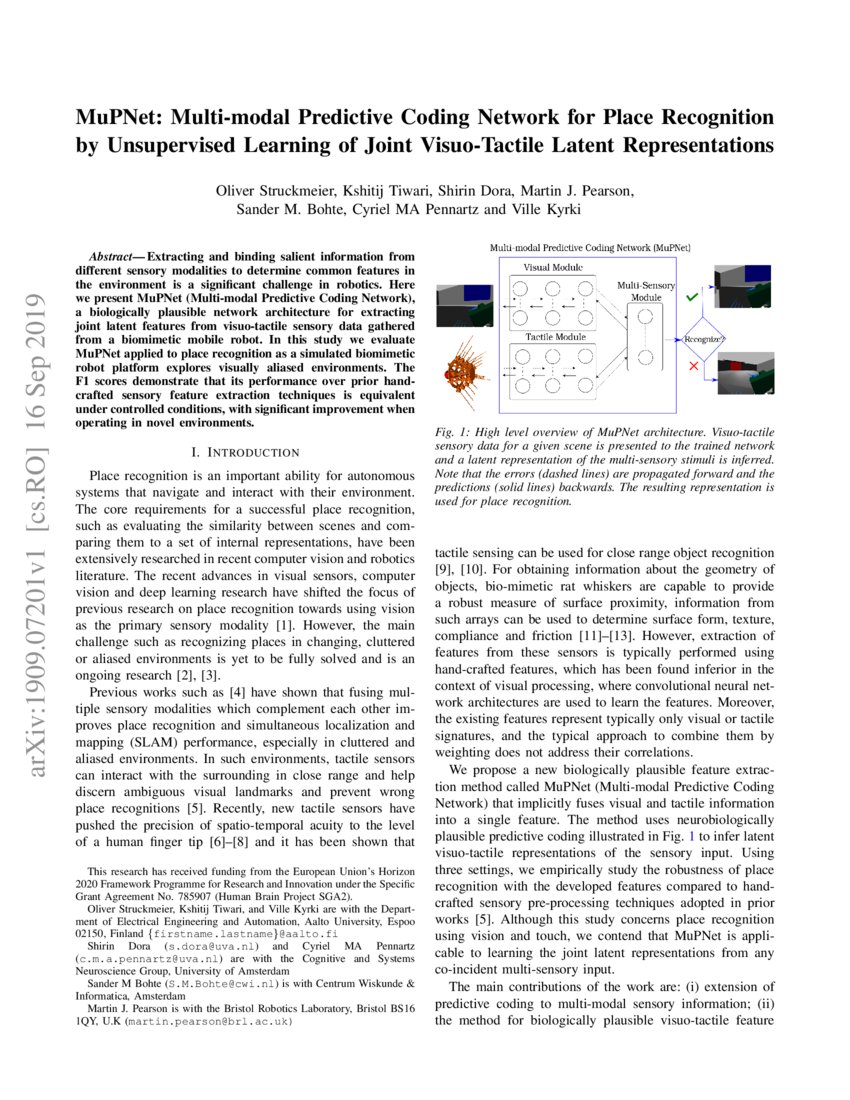 Mupnet Multi Modal Predictive Coding Network For Place Recognition By