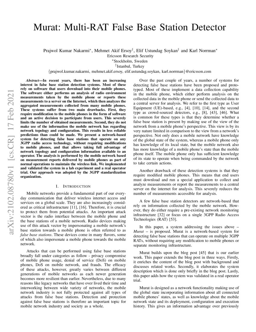 Murat: Multi-RAT False Base Station Detector | DeepAI