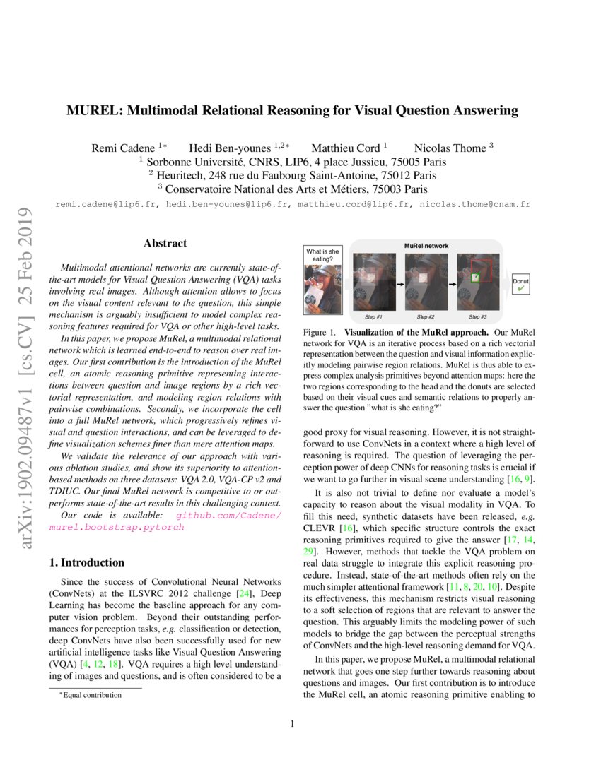 MUREL: Multimodal Relational Reasoning for Visual Question Answering | DeepAI