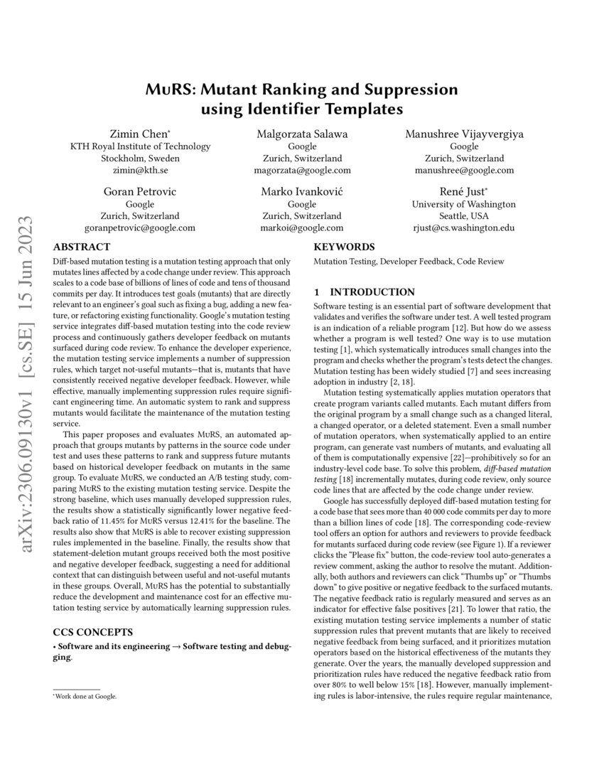 MuRS: Mutant Ranking and Suppression using Identifier Templates | DeepAI