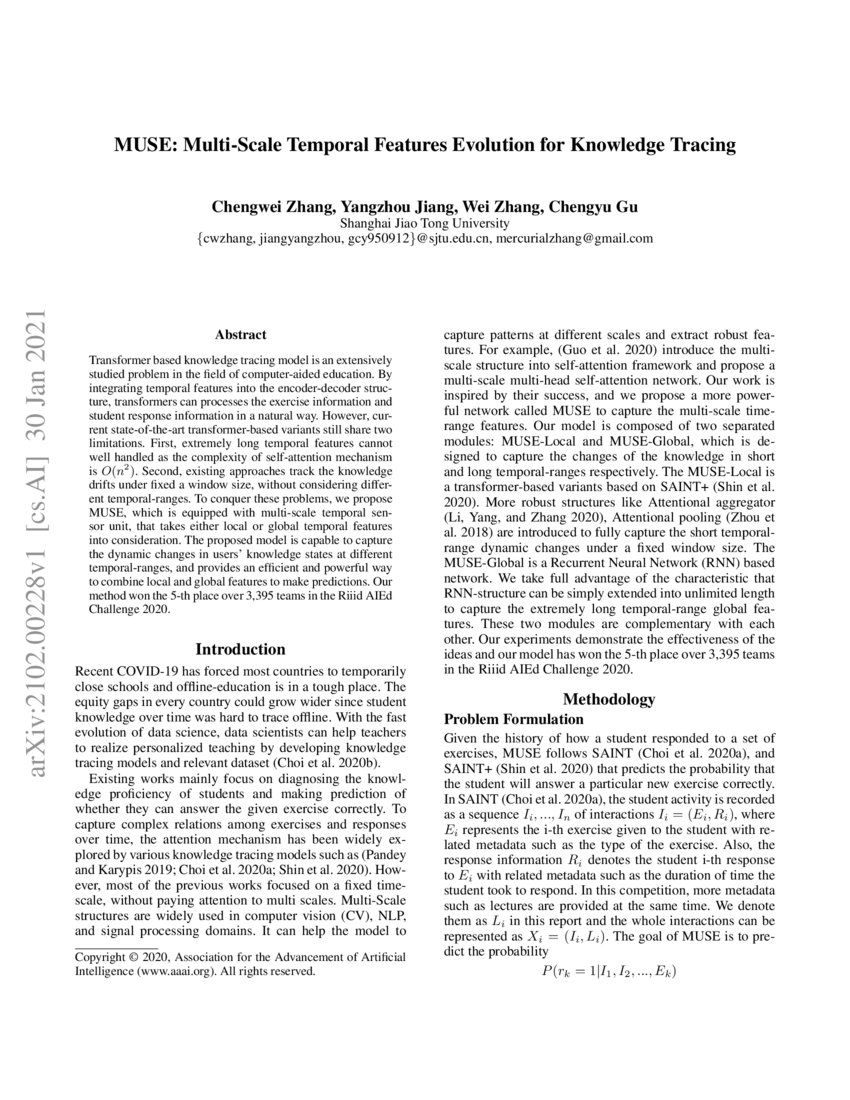 MUSE: Multi-Scale Temporal Features Evolution for Knowledge Tracing ...