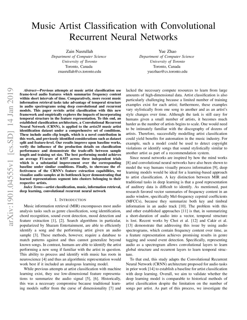 Music Artist Classification with Convolutional Recurrent Neural ...