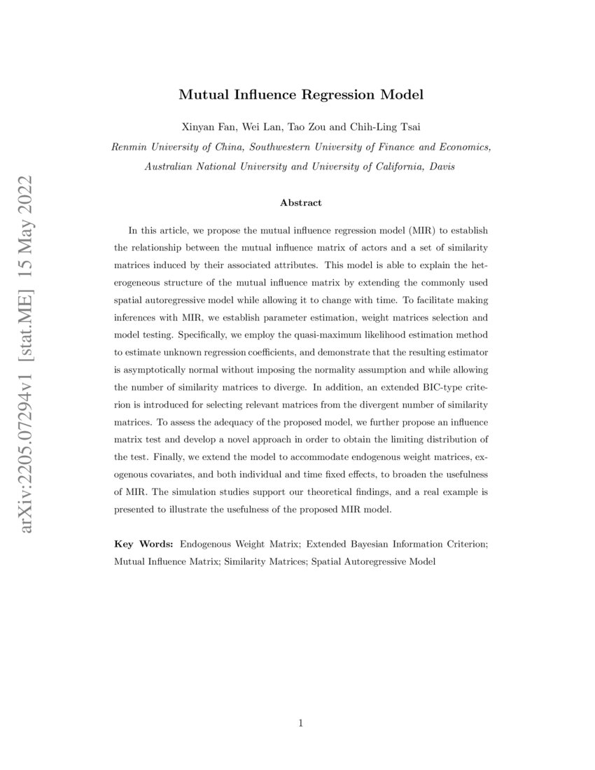 Mutual Influence Regression Model | DeepAI
