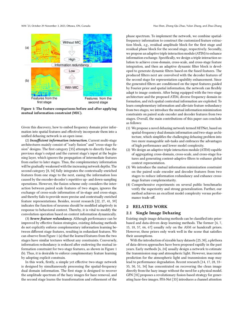 Mutual Information-driven Triple Interaction Network for Efficient Image Dehazing | DeepAI