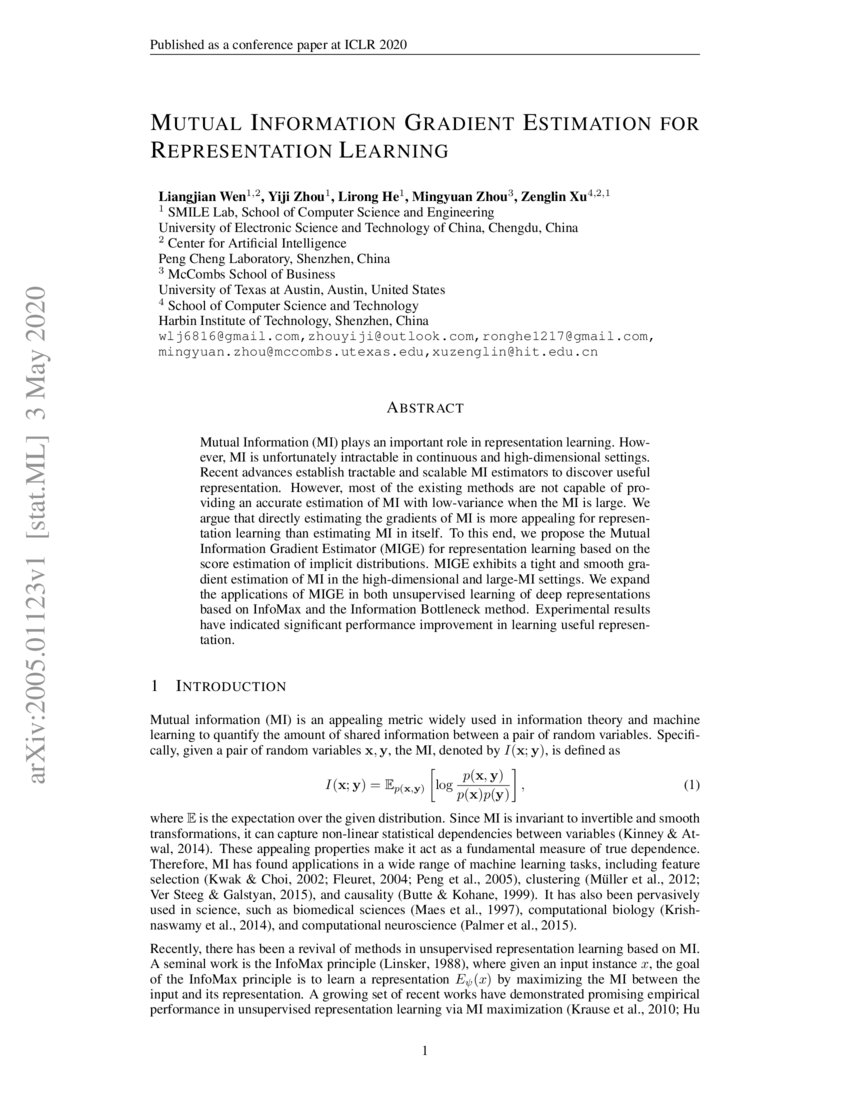 Mutual Information Gradient Estimation for Representation Learning | DeepAI