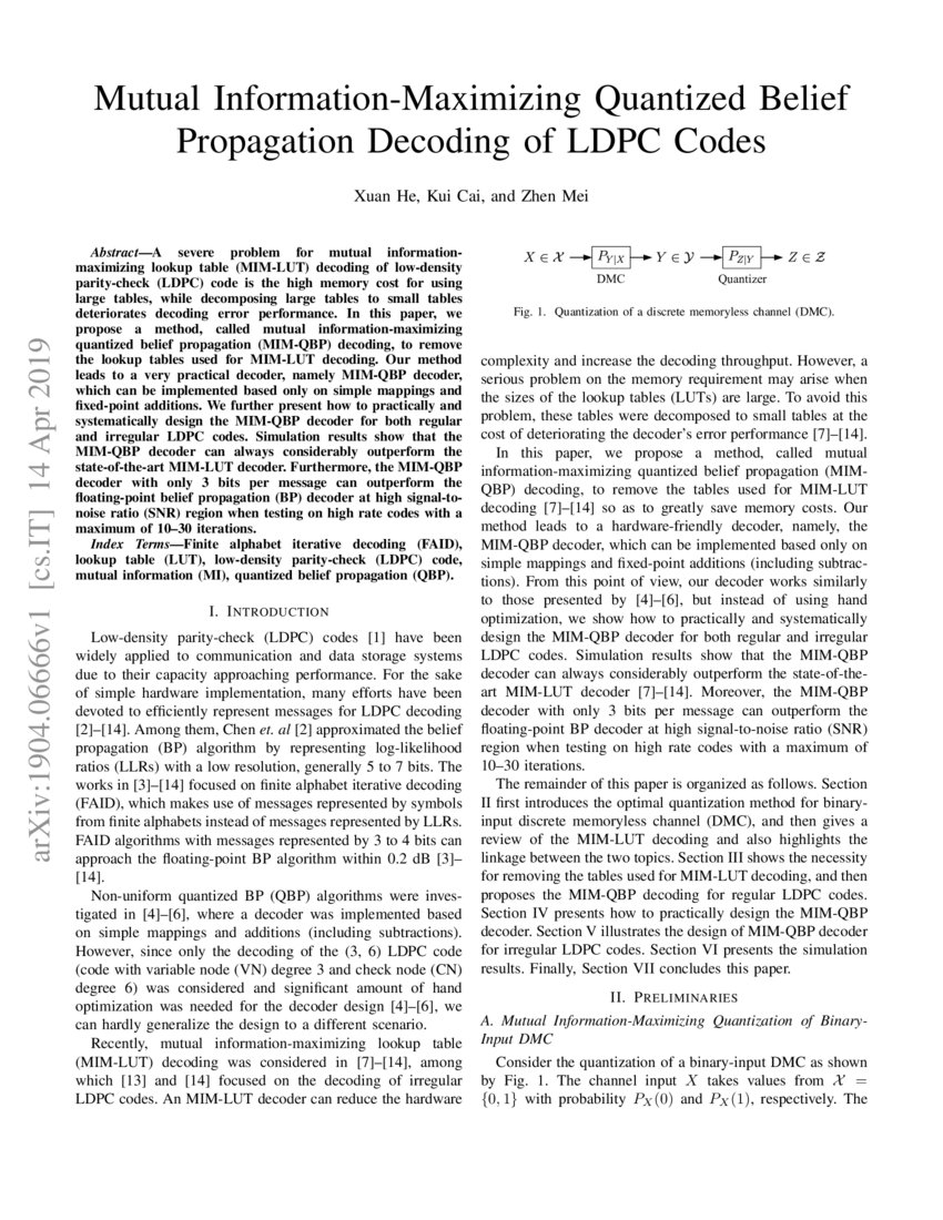 Mutual Information Maximizing Quantized Belief Propagation Decoding Of Ldpc Codes Deepai 7027