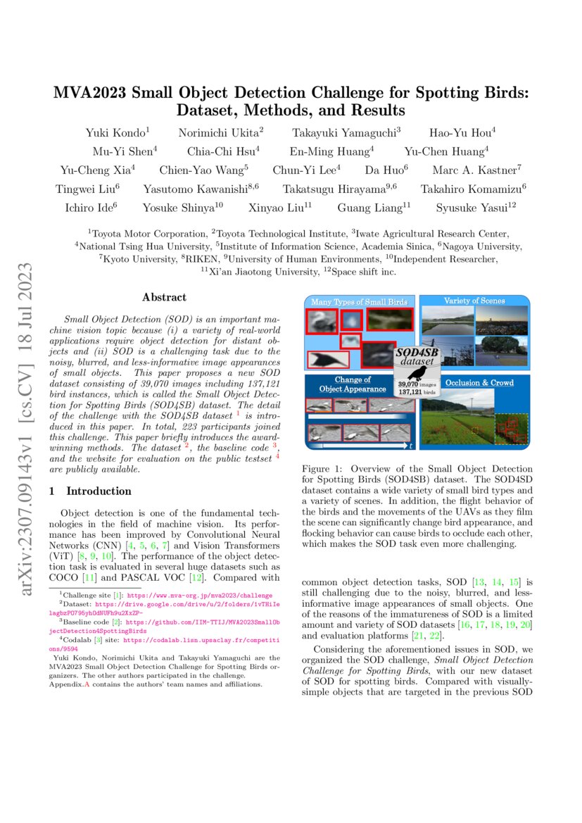 MVA2023 Small Object Detection Challenge for Spotting Birds: Dataset ... MVA2023 Small Object Detection Challenge for Spotting Birds: Dataset ...