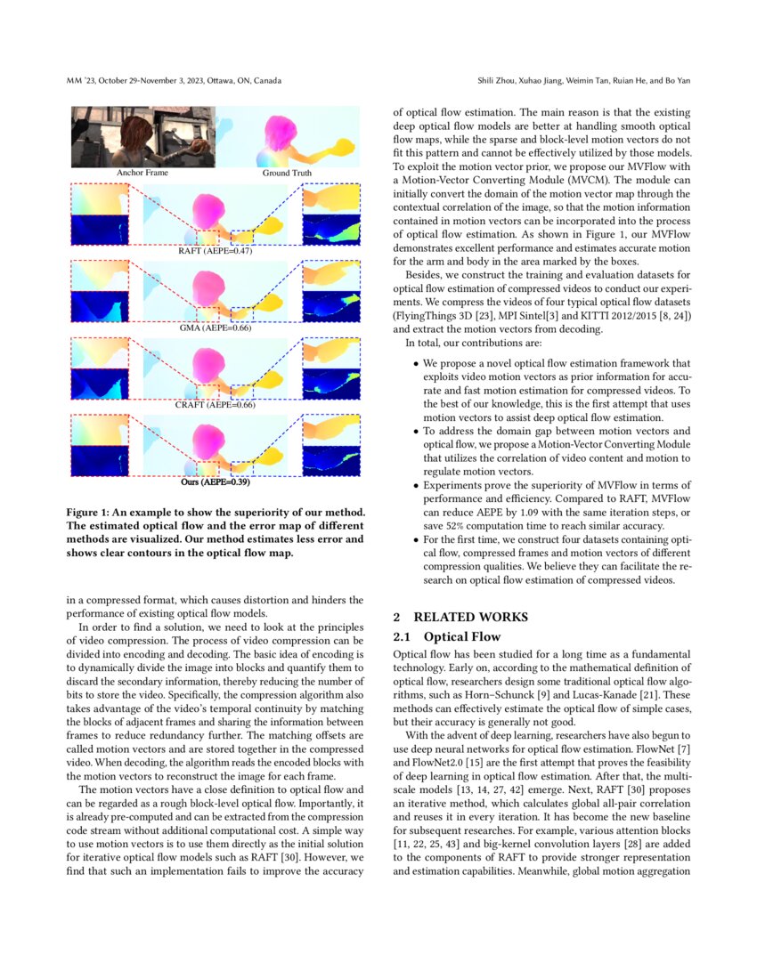 MVFlow: Deep Optical Flow Estimation of Compressed Videos with Motion Vector Prior | DeepAI