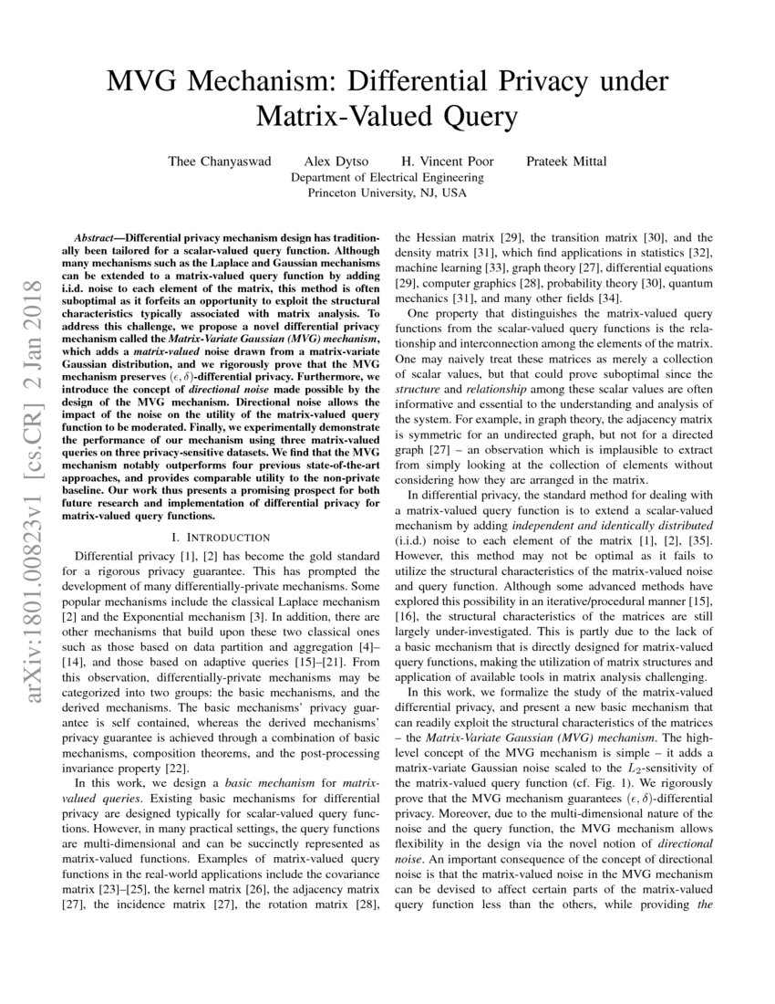 MVG Mechanism: Differential Privacy under Matrix-Valued Query | DeepAI