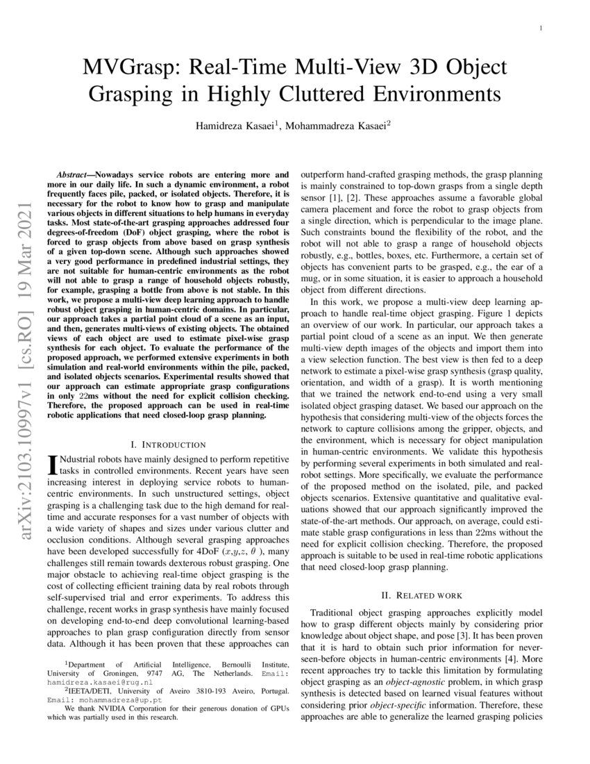 MVGrasp: Real-Time Multi-View 3D Object Grasping in Highly Cluttered ...