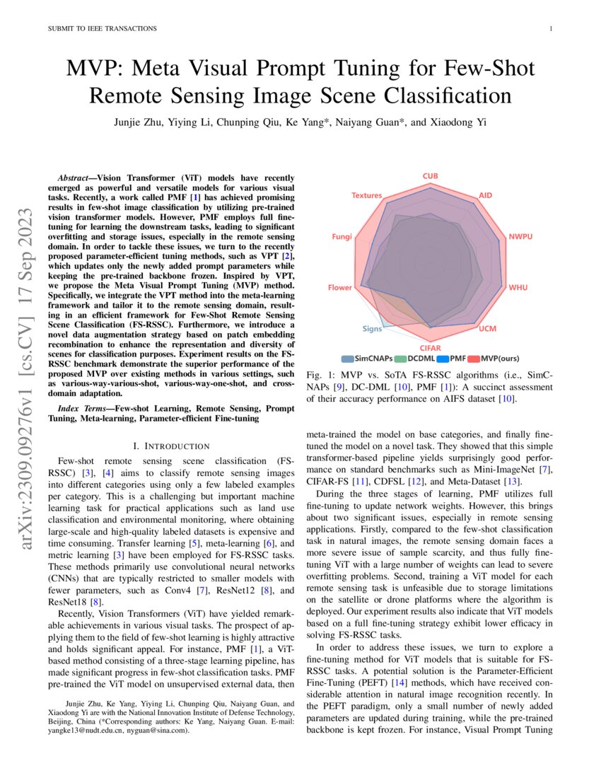 MVP: Meta Visual Prompt Tuning for Few-Shot Remote Sensing Image Scene Classification | DeepAI