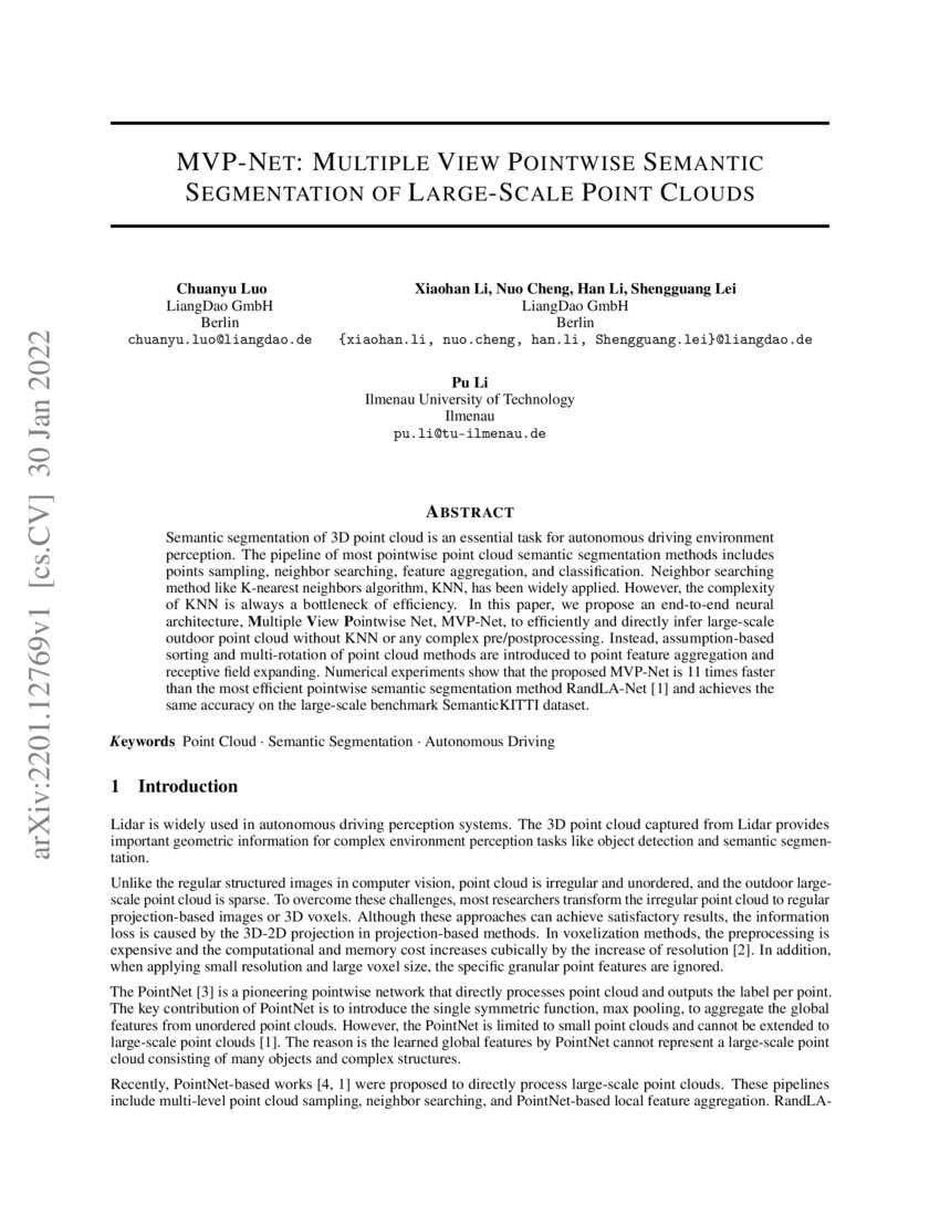 MVP-Net: Multiple View Pointwise Semantic Segmentation of Large-Scale ... MVP-Net: Multiple View Pointwise Semantic Segmentation of Large-Scale ...