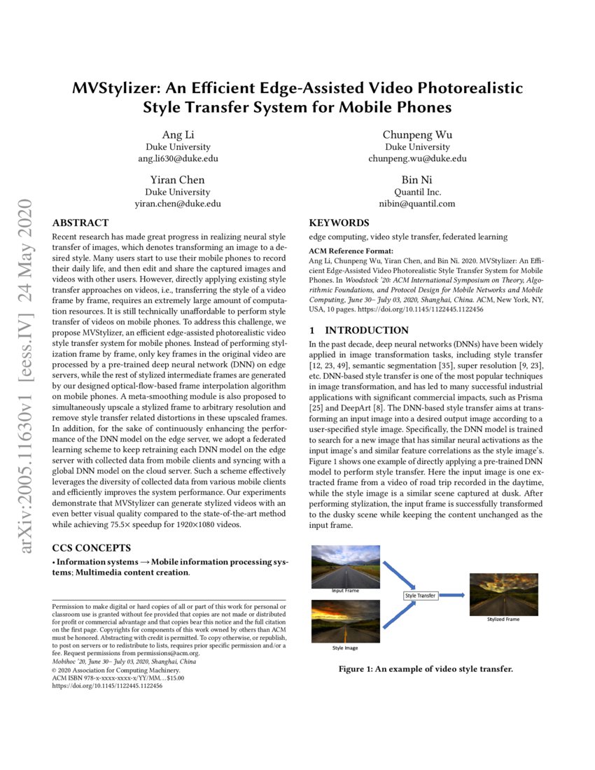 MVStylizer: An Efficient Edge-Assisted Video Photorealistic Style Transfer System for Mobile ...