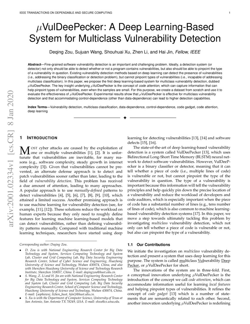 μvuldeepecker A Deep Learning Based System For Multiclass Vulnerability Detection Deepai
