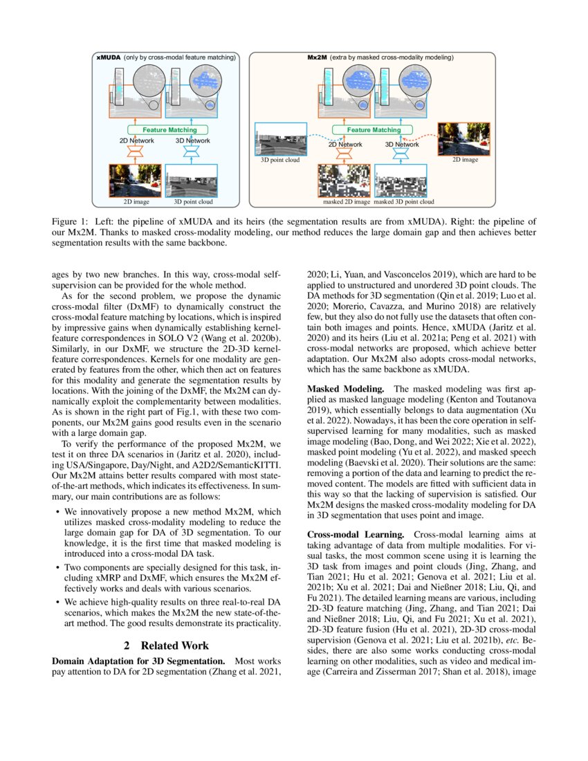Mx2m Masked Cross Modality Modeling In Domain Adaptation For 3d