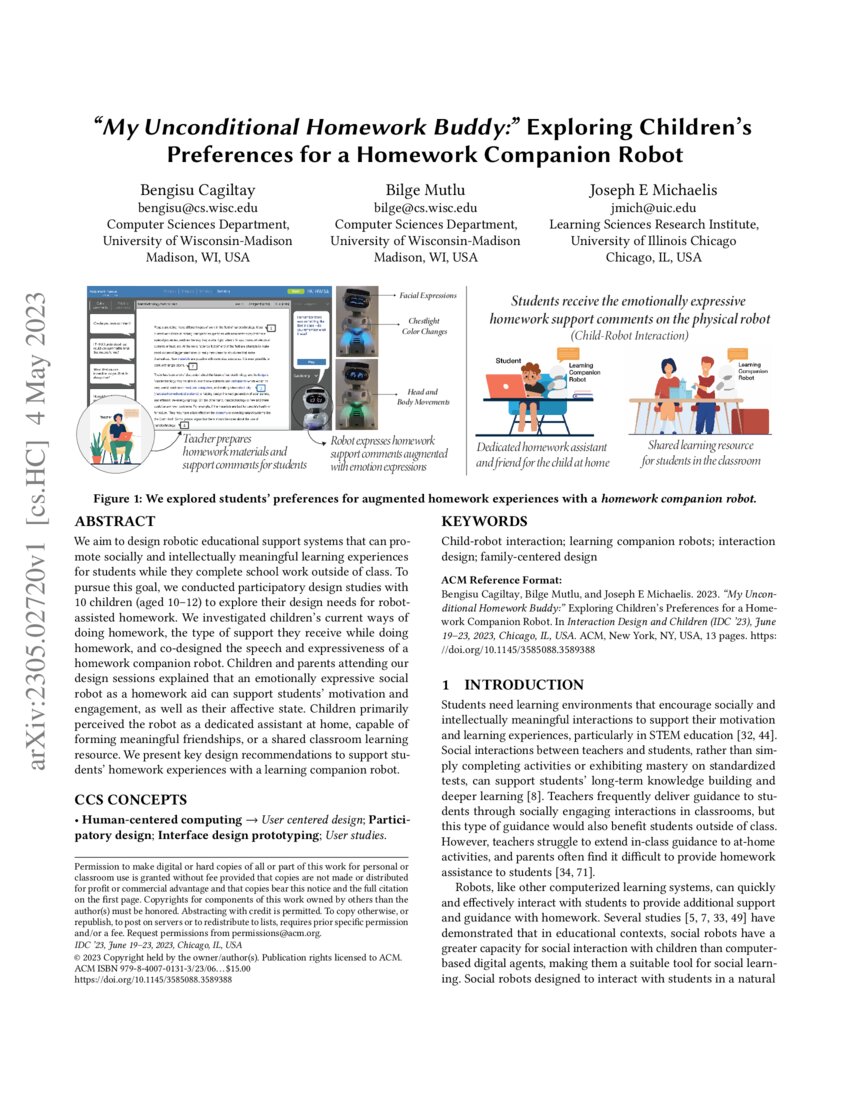 "My Unconditional Homework Buddy:” Exploring Children's Preferences for ...