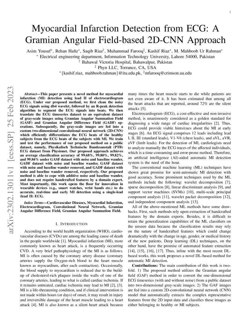Myocardial Infarction Detection From Ecg A Gramian Angular Field Based