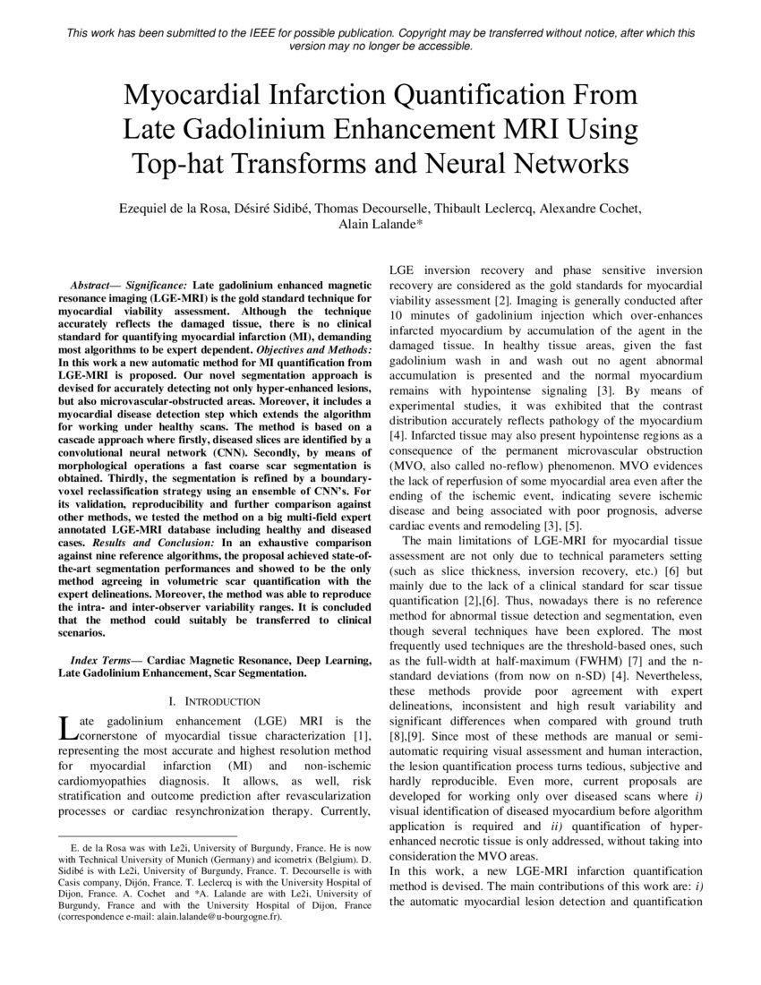 Myocardial Infarction Quantification From Late Gadolinium Enhancement MRI Using Top-hat ...