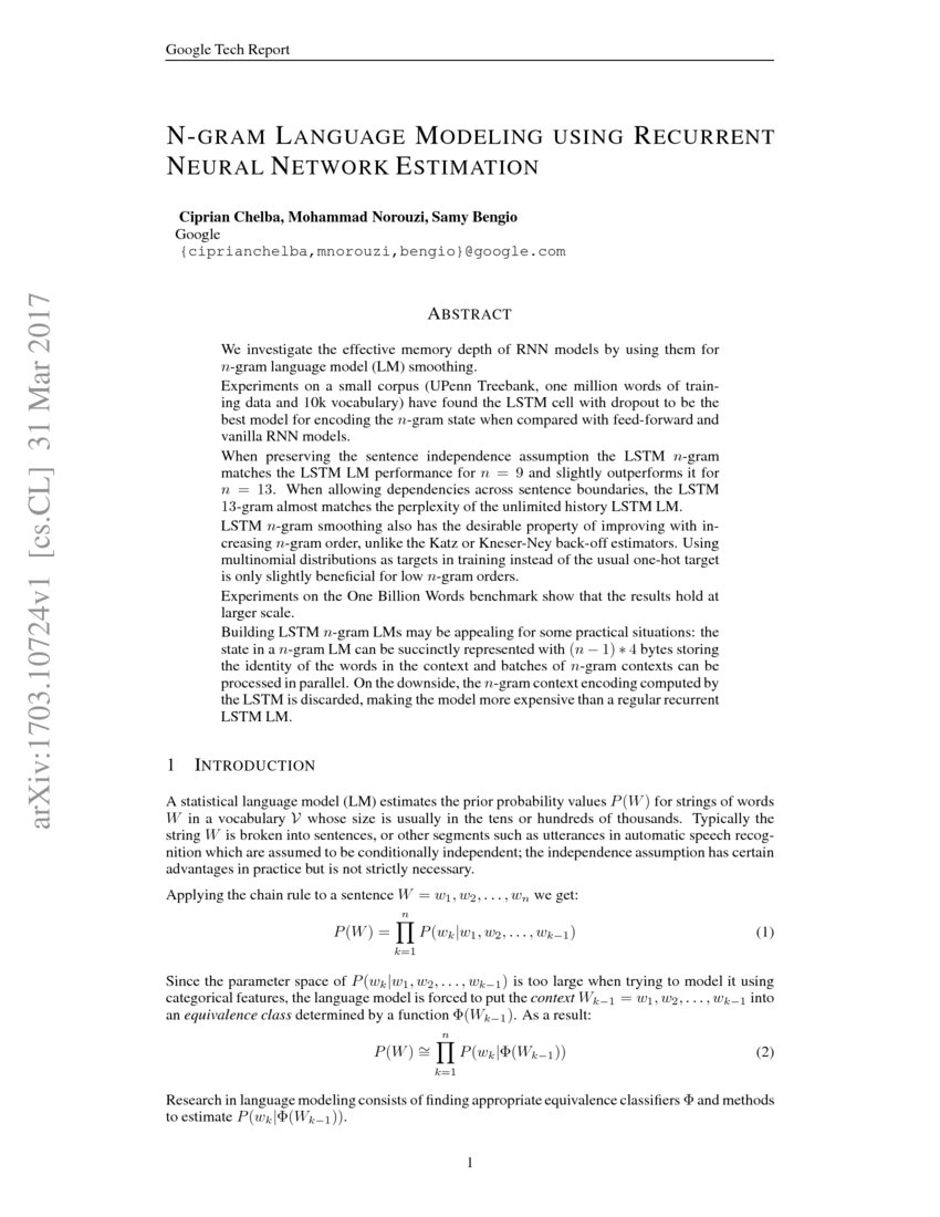 N Gram Language Modeling Using Recurrent Neural Network Estimation Deepai