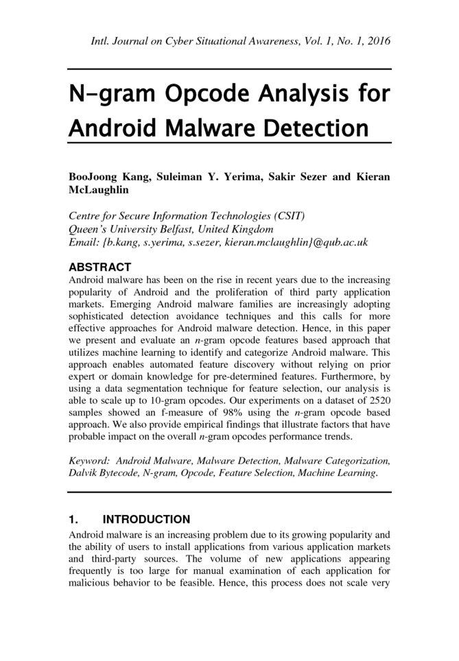 N Gram Opcode Analysis For Android Malware Detection Deepai