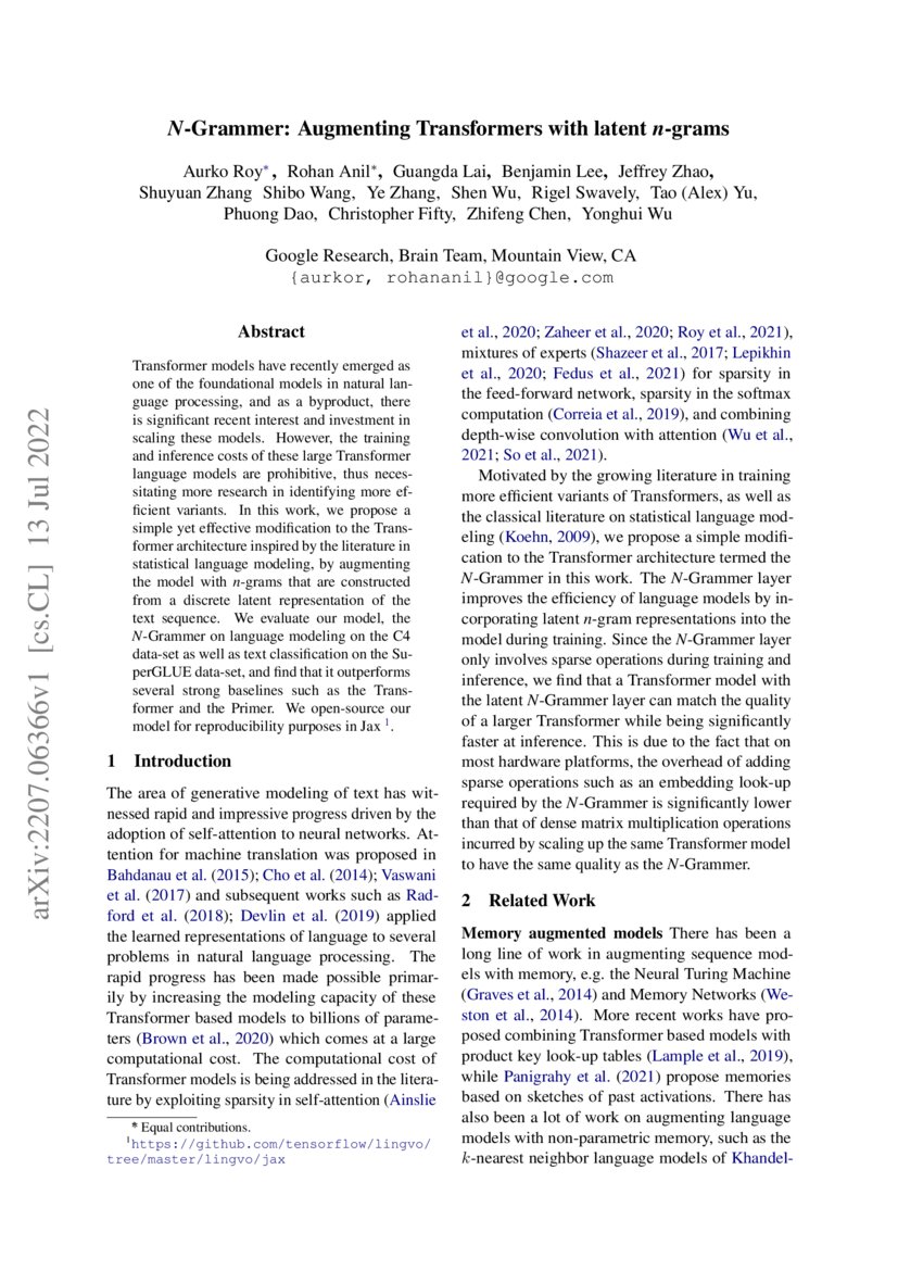 N-Grammer: Augmenting Transformers with latent n-grams | DeepAI