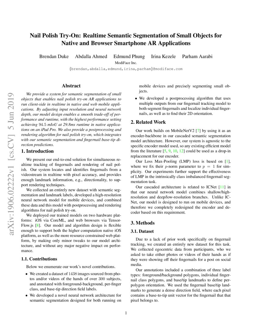 Nail Polish Try On Realtime Semantic Segmentation Of Small Objects For Native And Browser