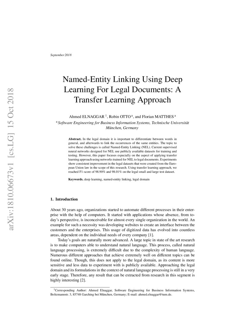 Named-Entity Linking Using Deep Learning For Legal Documents: A ...
