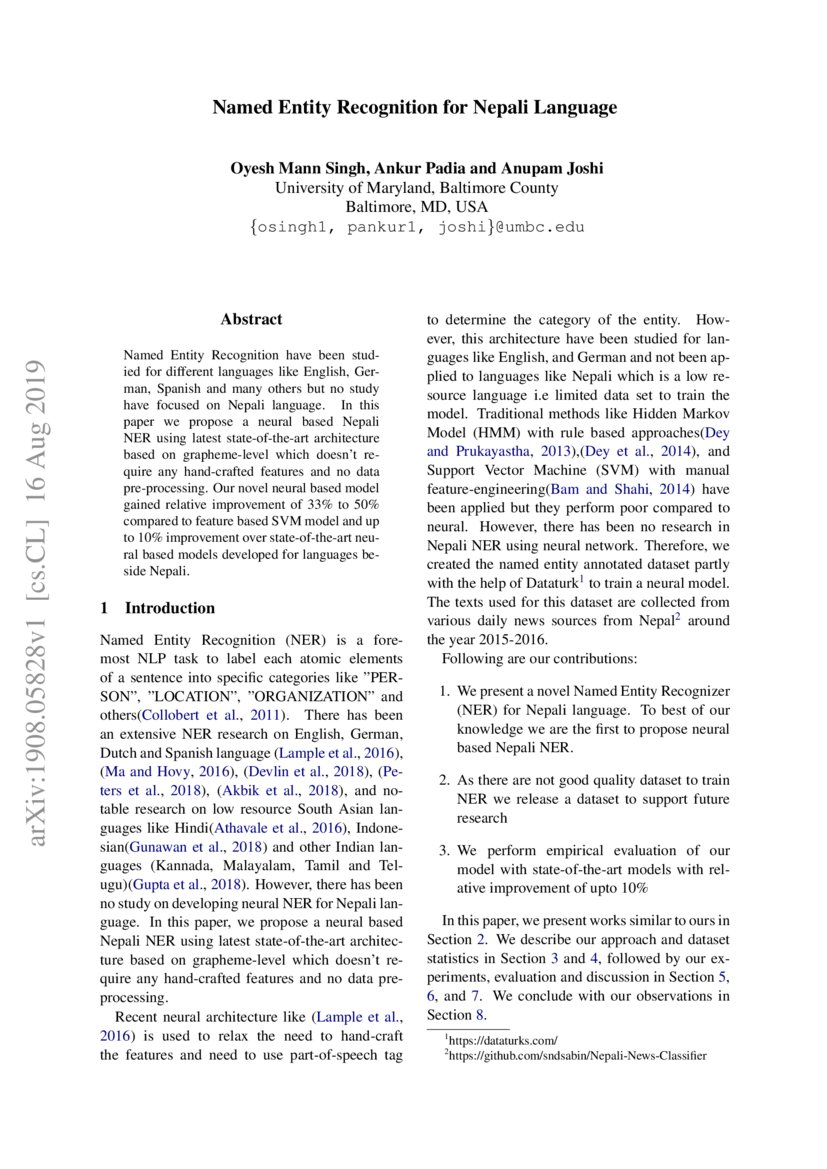 Named Entity Recognition for Nepali Language | DeepAI