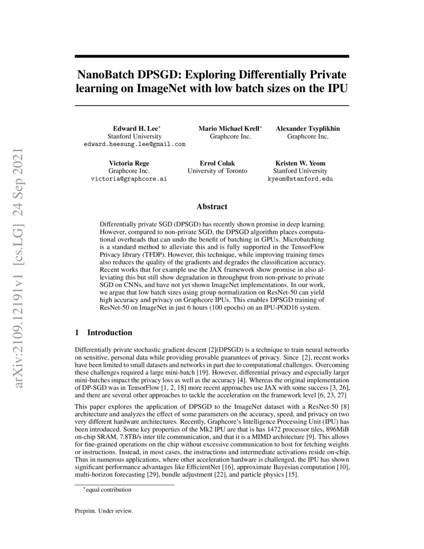 NanoBatch DPSGD: Exploring Differentially Private learning on ImageNet ...