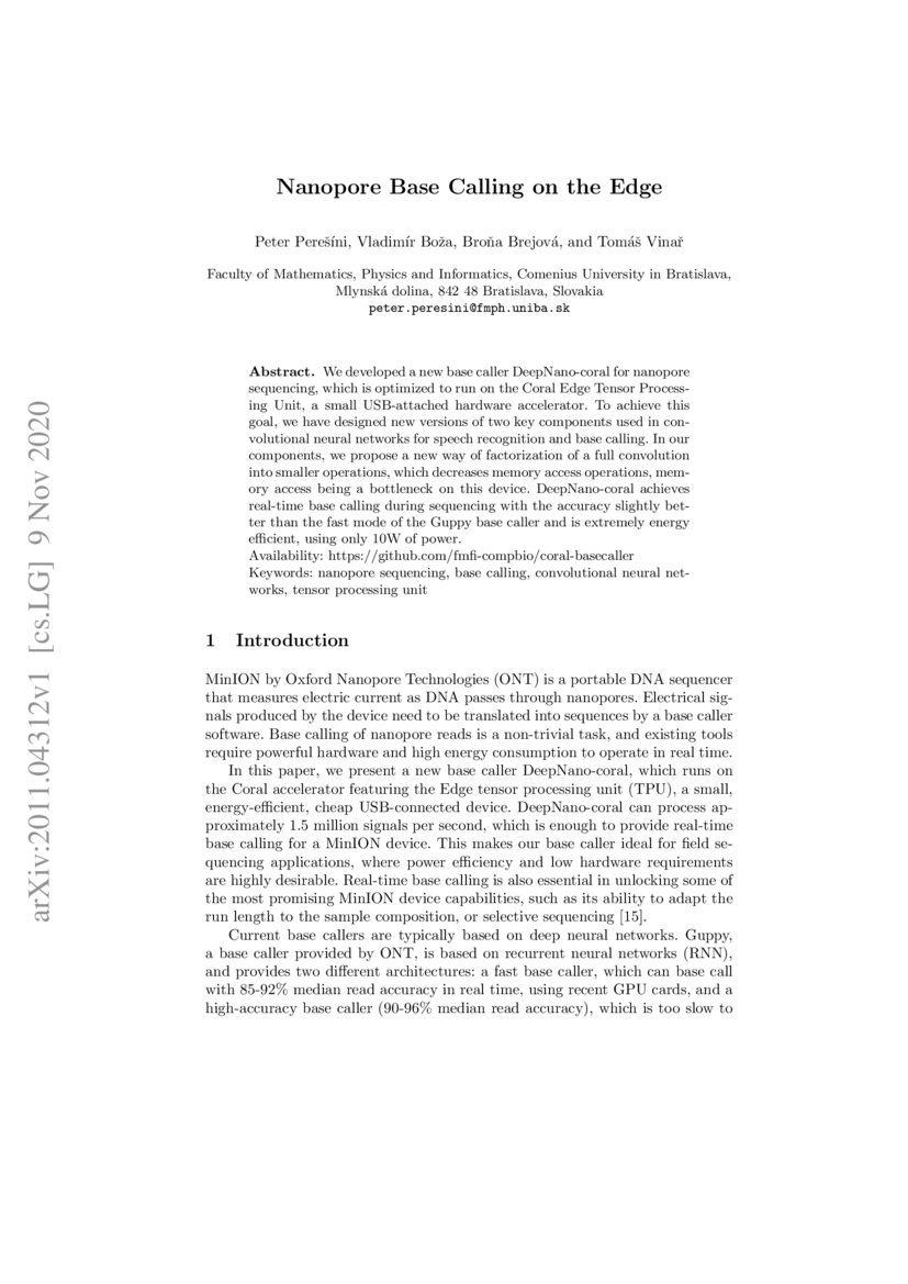 Nanopore Base Calling on the Edge | DeepAI