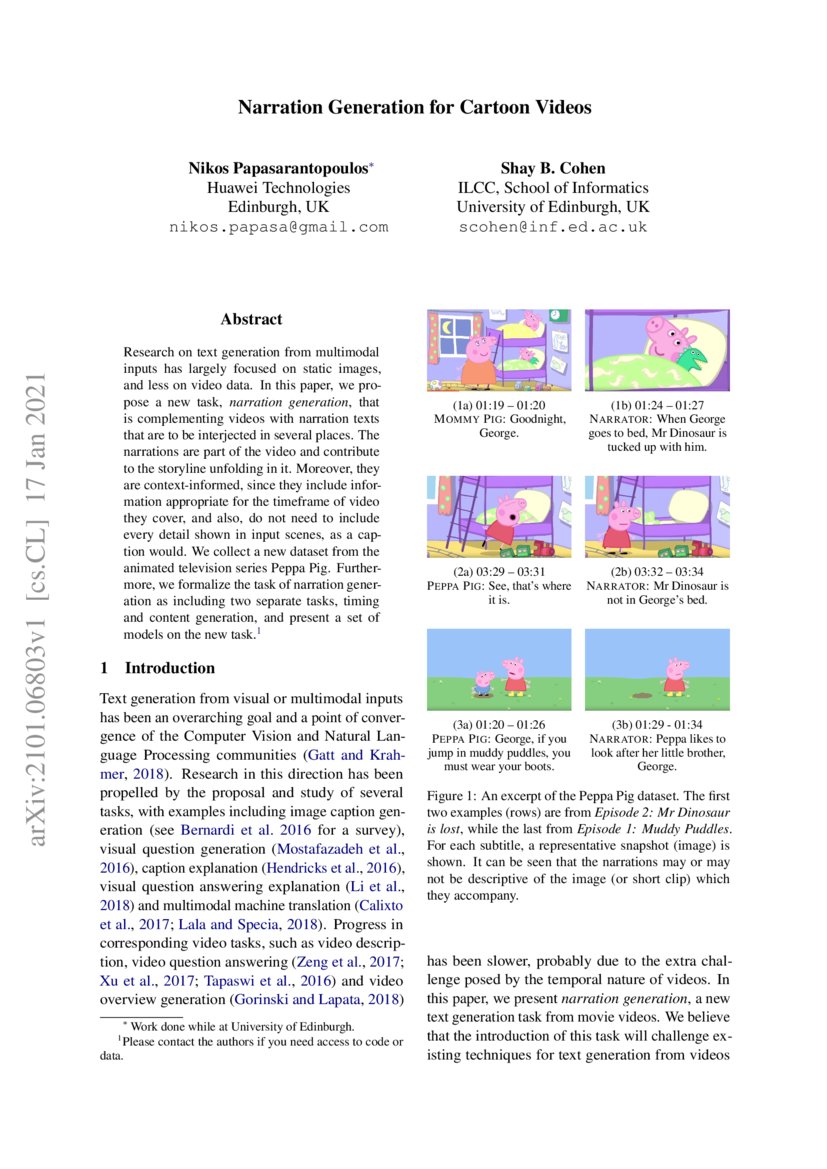 Narration Generation for Cartoon Videos | DeepAI