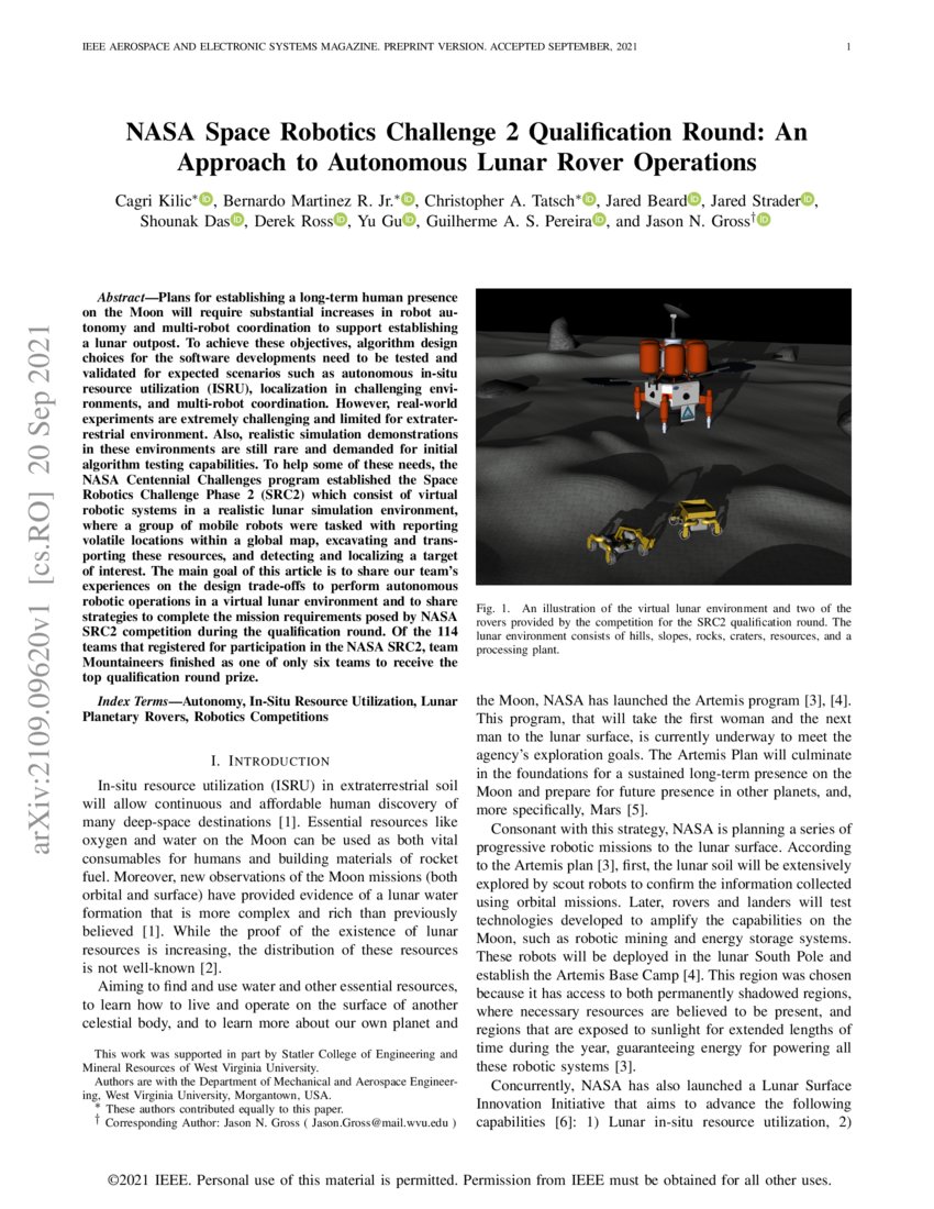 Nasa Space Robotics Challenge 2 Qualification Round An Approach To Autonomous Lunar Rover