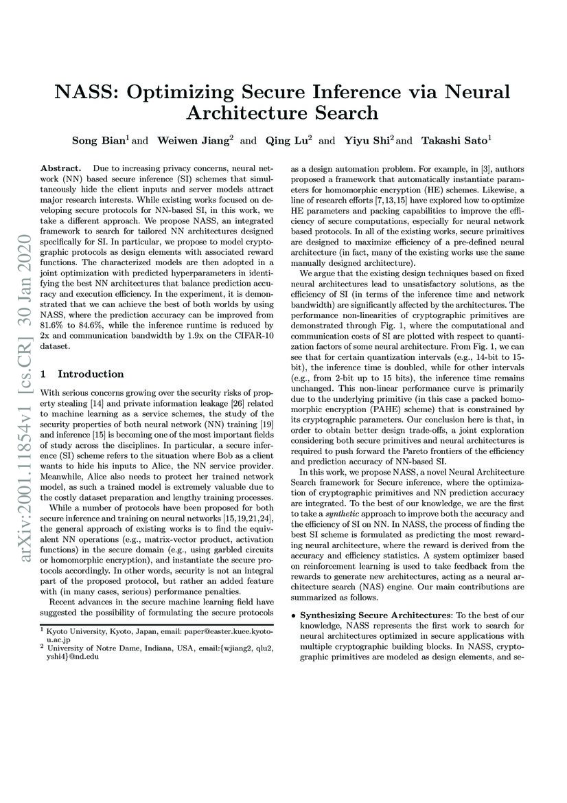 NASS: Optimizing Secure Inference via Neural Architecture Search | DeepAI