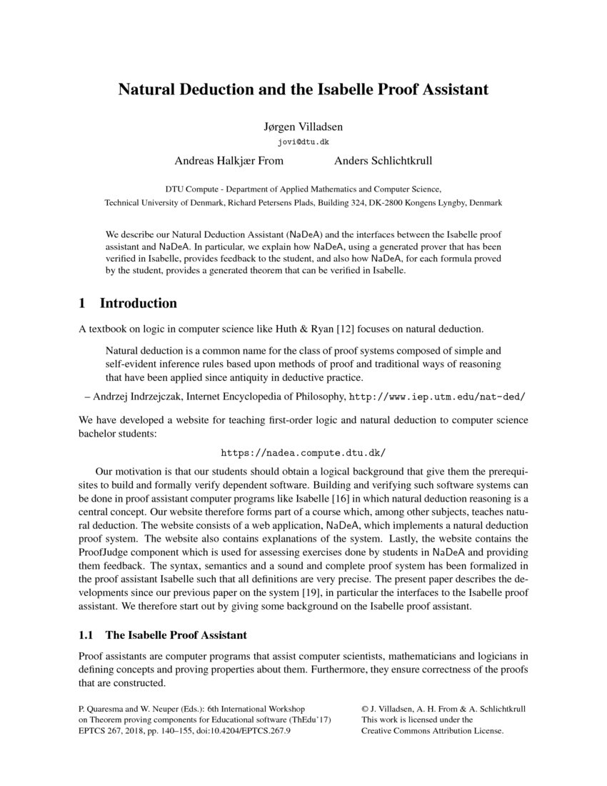 Natural Deduction and the Isabelle Proof Assistant | DeepAI