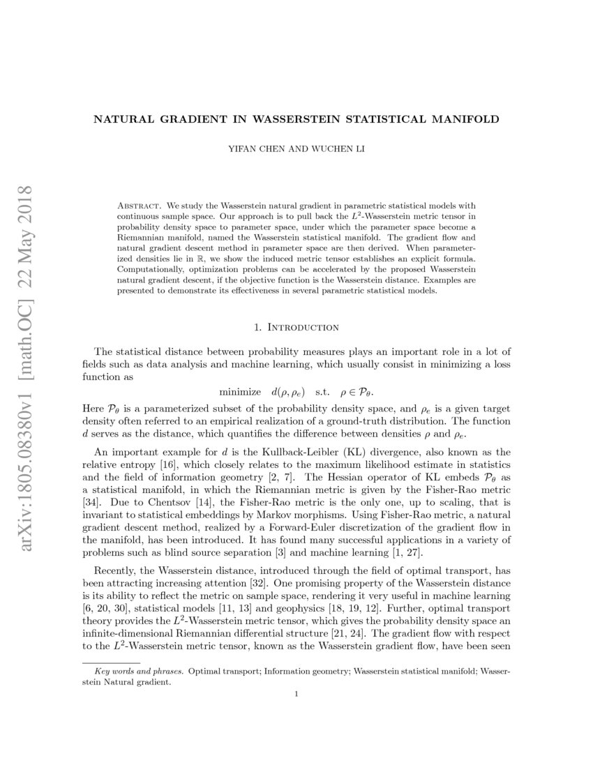 Natural gradient in Wasserstein statistical manifold | DeepAI